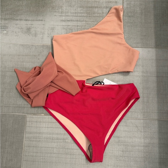 Beach Riot | Swim | Beach Riot Oneshoulder Bikini In Red And Beige ...